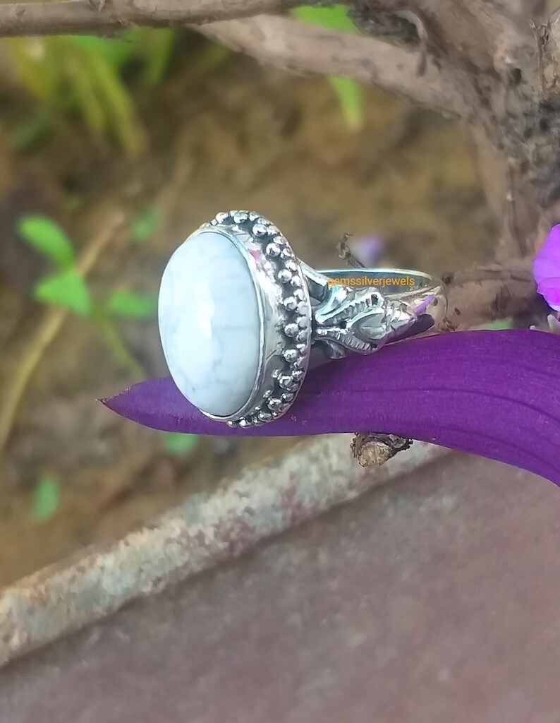 White Howlite Ring 925 Sterling Silver Oval Stone Ring - Etsy