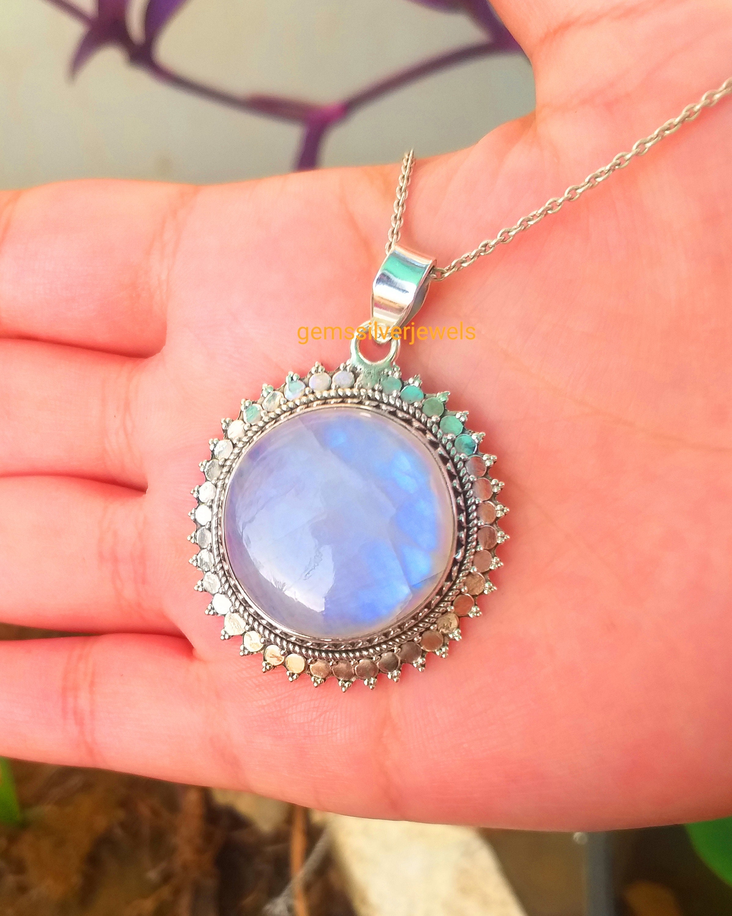 Natural Moonstone Pendant 92.5% Silver Pendant 20MM Round | Etsy