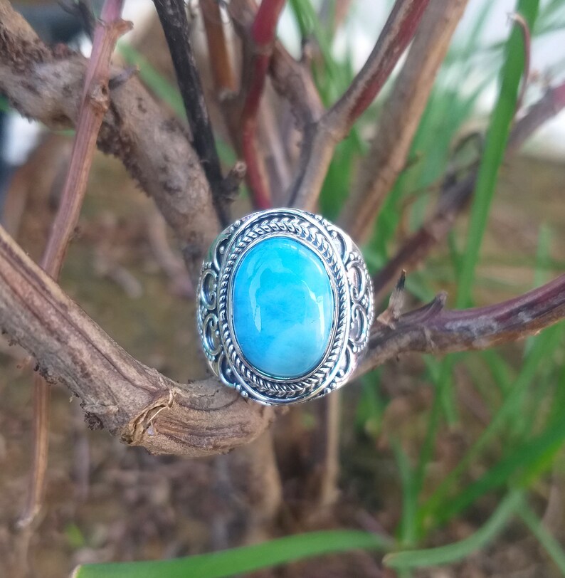 Natural Larimar 92.5% Silver Ring Blue Larimar Stone Larimar - Etsy