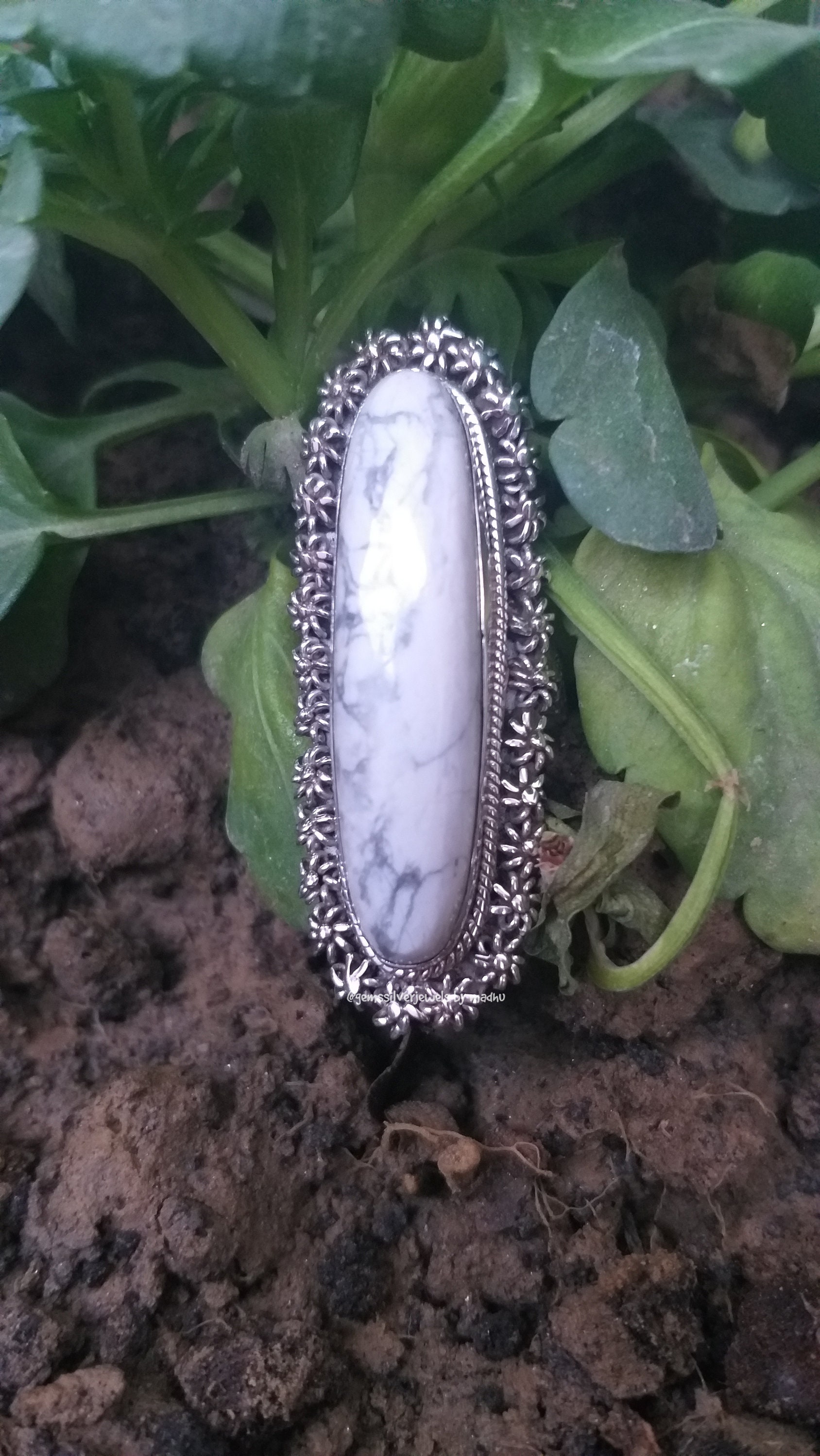 Howlite Ring Long Ring 92.5% Silver Ring Boho Statements | Etsy India