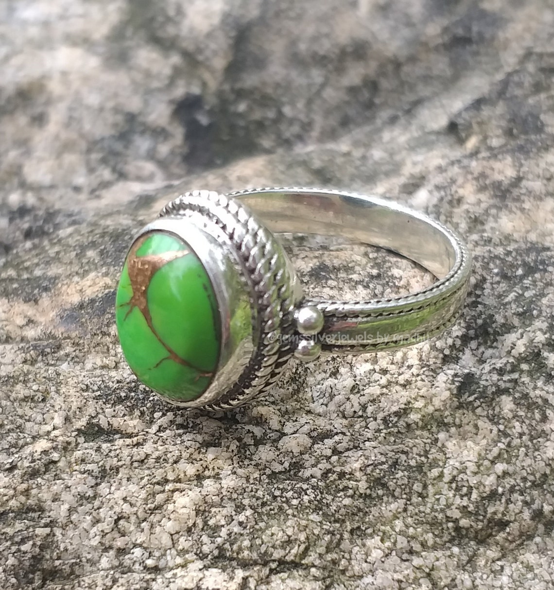 Green Turquoise Ring 92.5% Silver Ring Green Stone Ring - Etsy