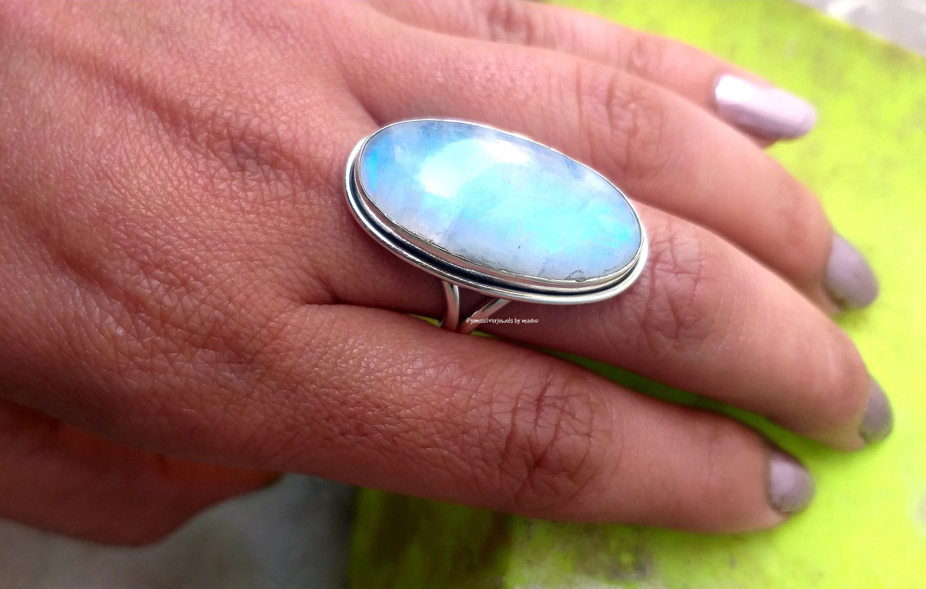 Moonstone Ring 9.25% silver ring Long ring Statements | Etsy