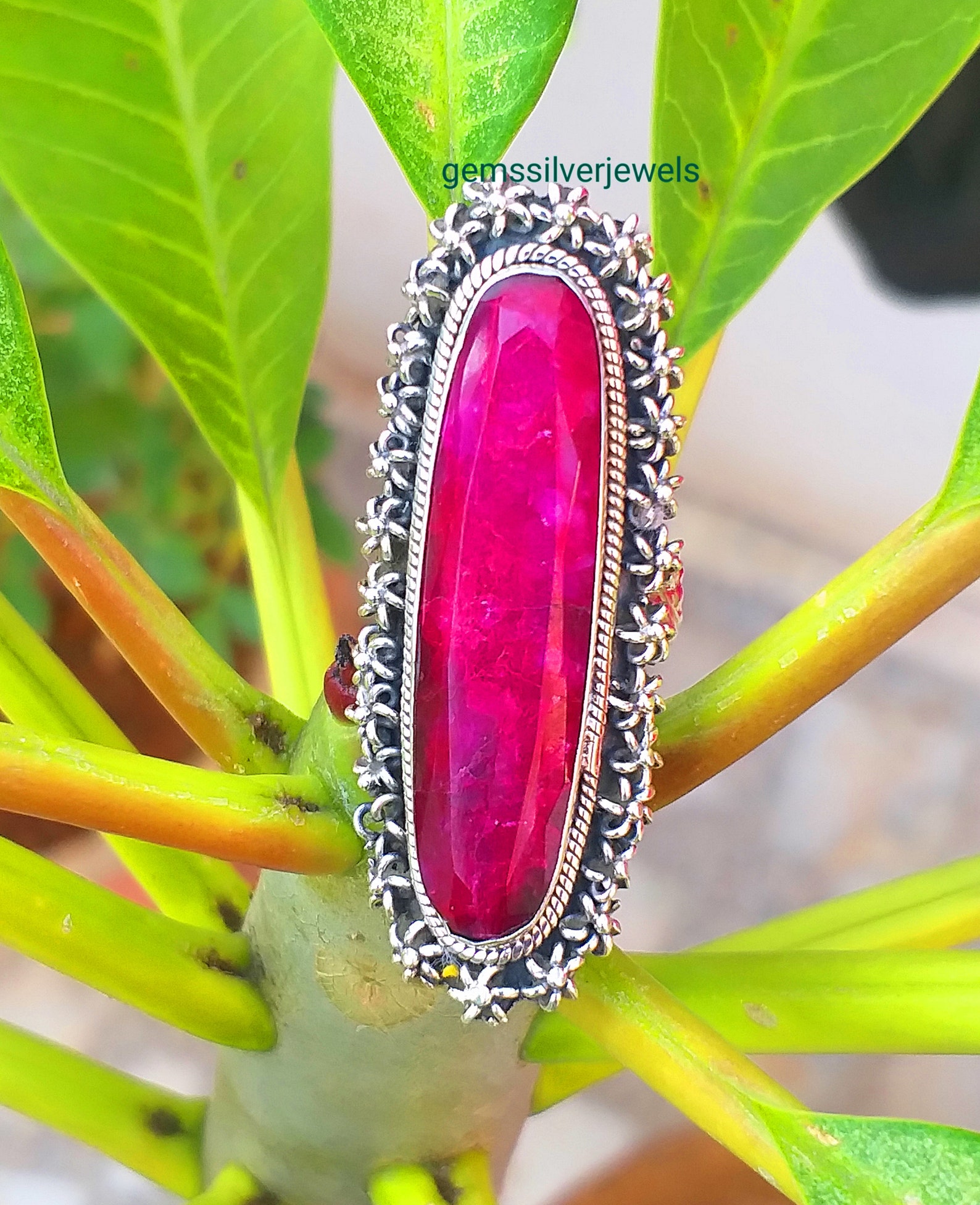 Red Ruby Ring, 925 Silver Ring, July Birthstone, Ruby Jewelry, Long ...