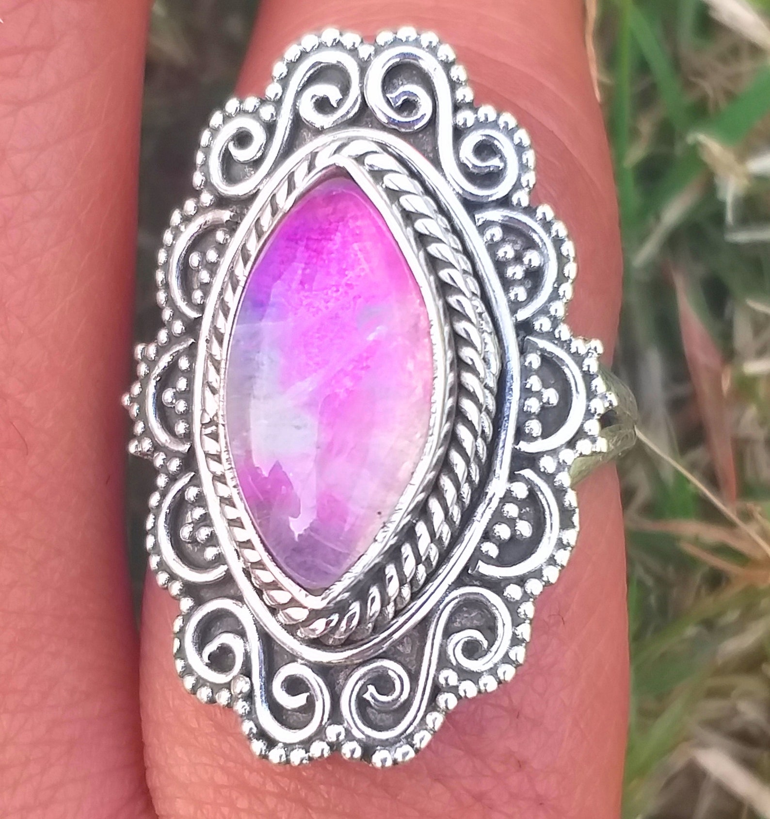 Pink Moonstone Ring 925 Silver Rainbow Moonstone Ring - Etsy