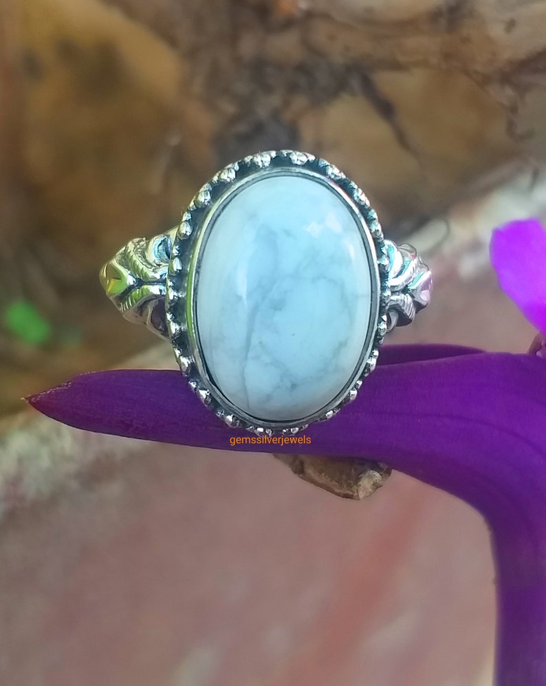 White Howlite Ring 925 Sterling Silver Oval Stone Ring - Etsy