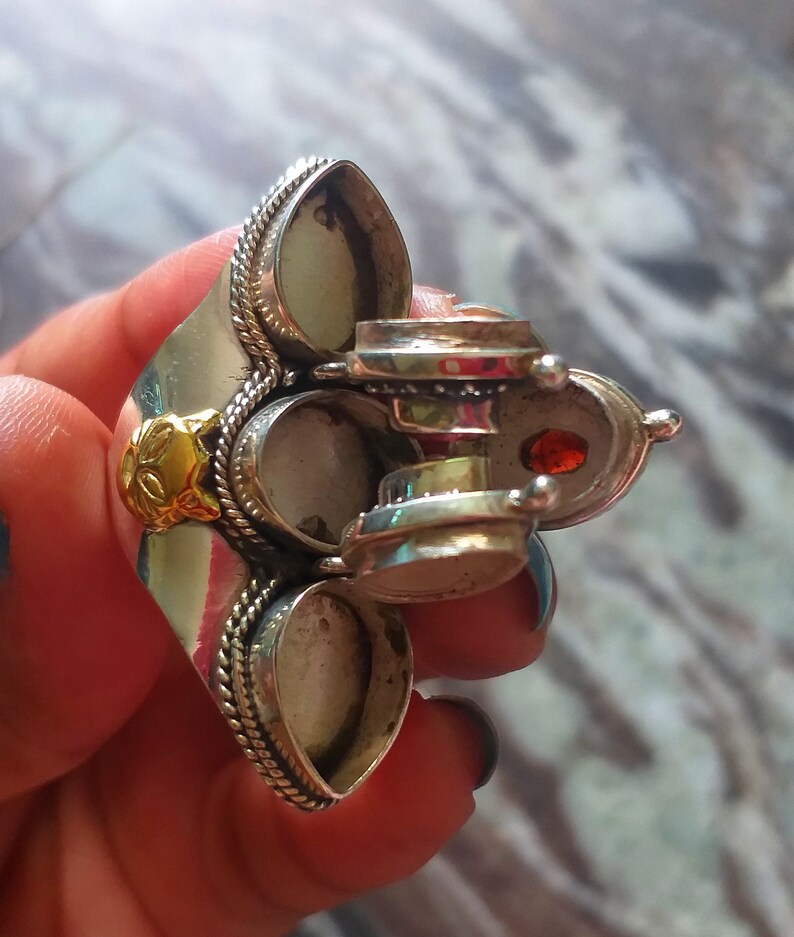 Buy Natural Garnet Three Poison Boxes Ring 925 Sterling Silver Online ...