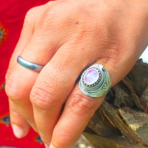 Buy Pink Moonstone Pill Box Ring, Natural Rainbow Moonstone Poison Box ...