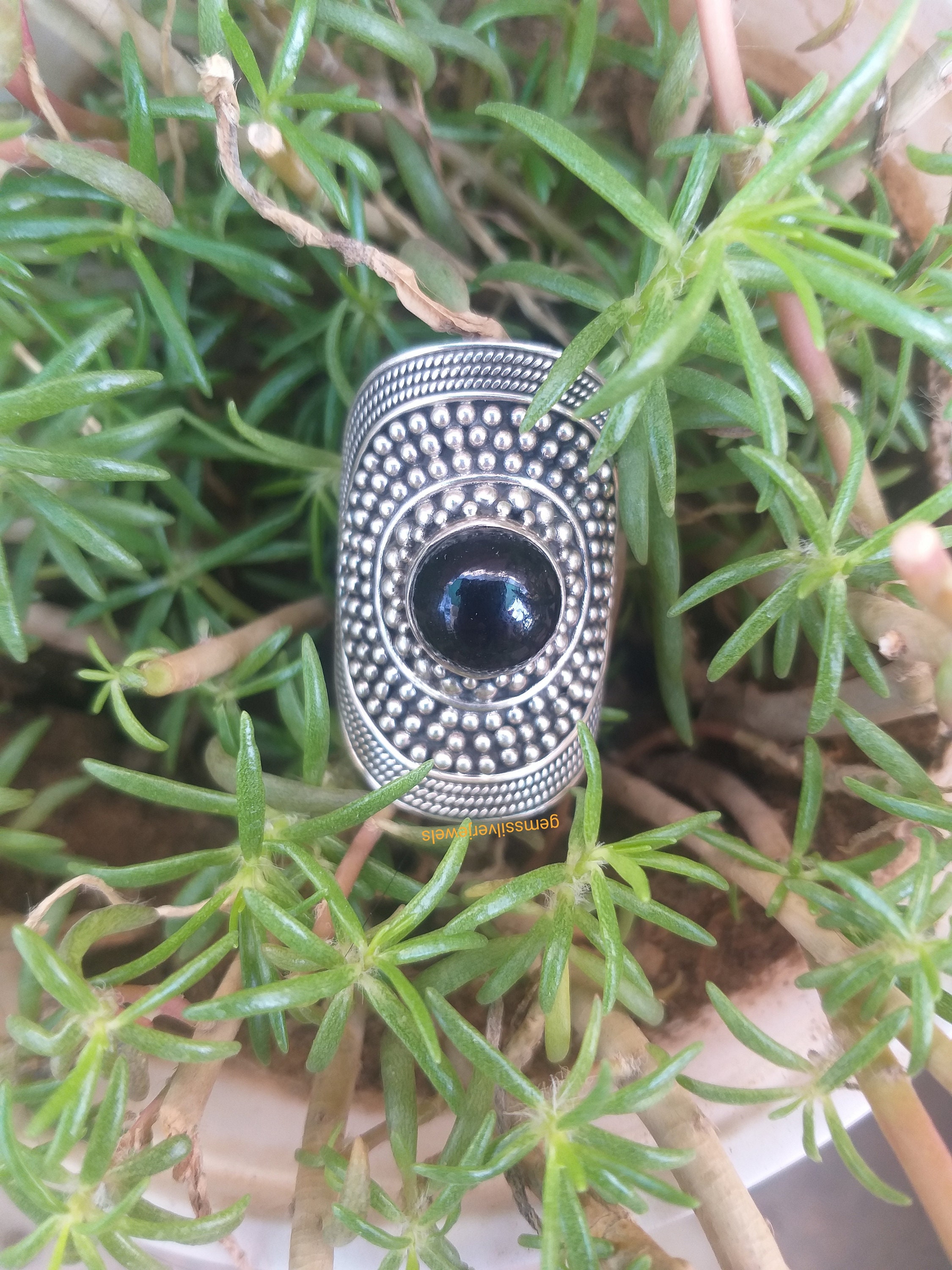 Black Onyx Ring 92.5% Silver Ring Round stone Ring | Etsy