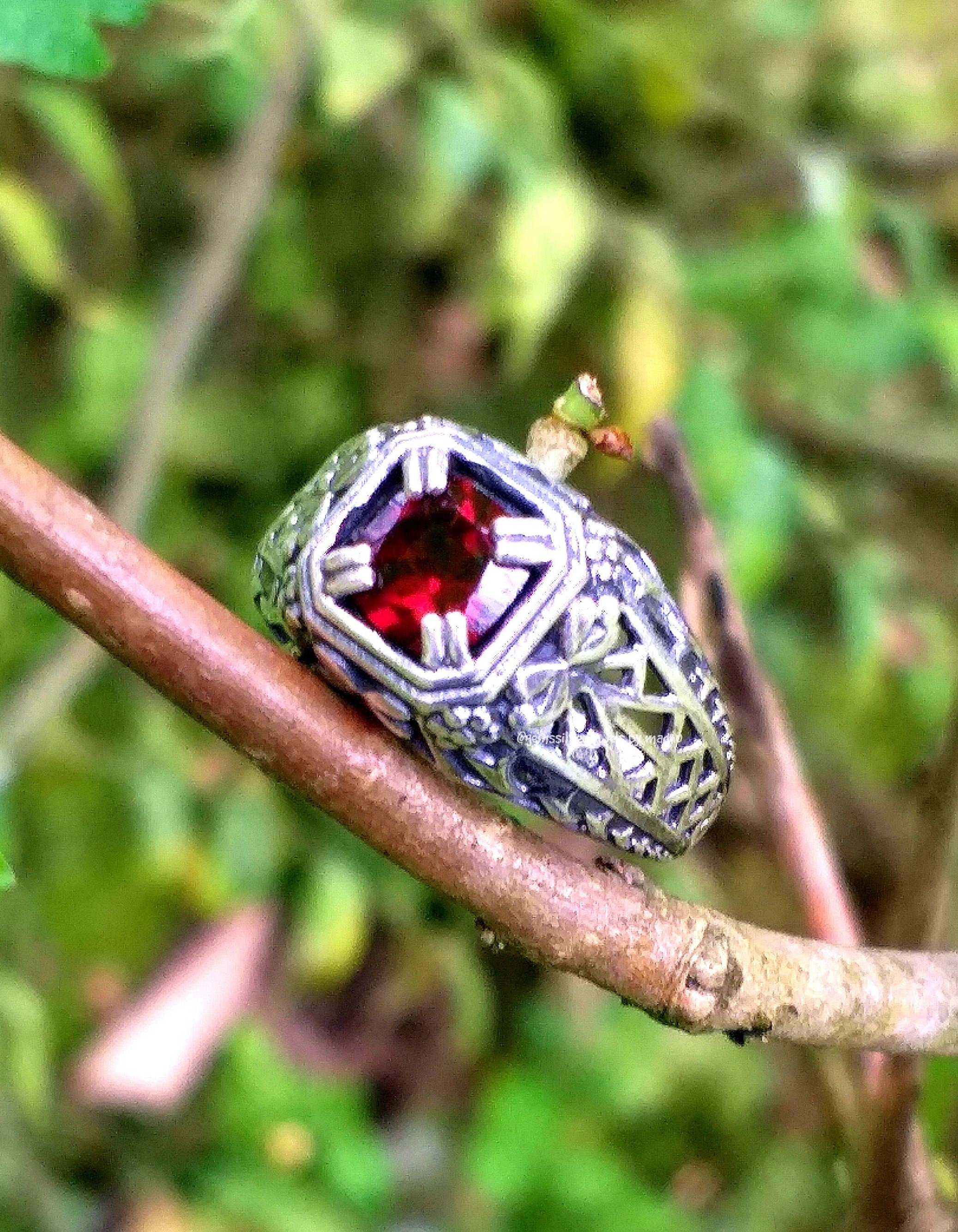 Red Garnet Ring 92.5% Silver Ring Designer Ring Wide Band | Etsy