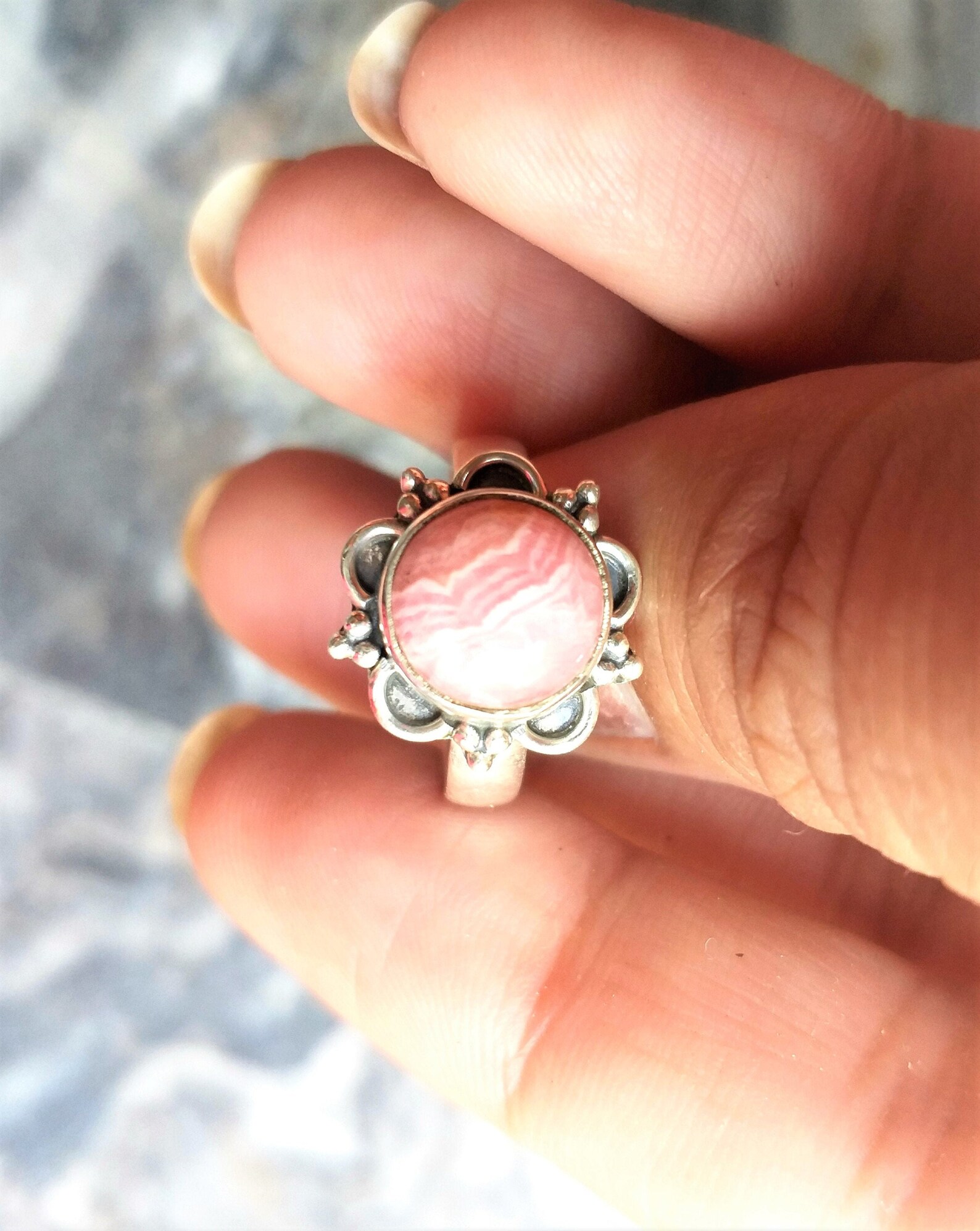 Natural Rhodochrosite Ring 925 Sterling Silver Rings - Etsy