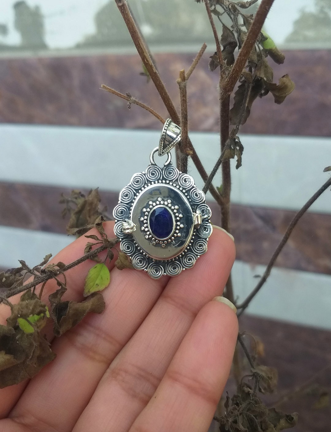 Sapphire Poison Pendant, Openable Pendant, 92.5% Sterling Silver ...
