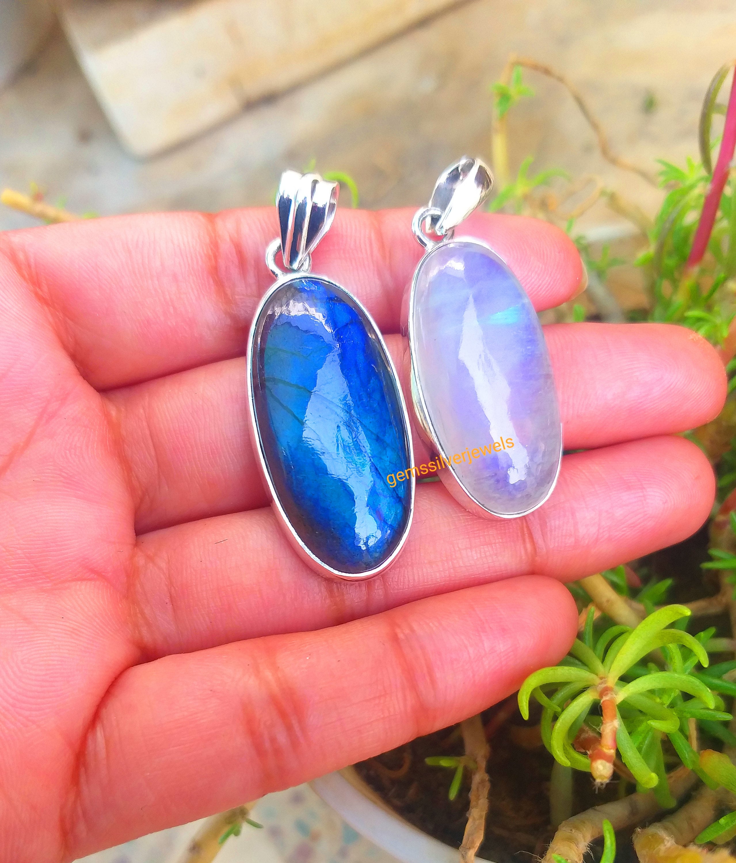 Natural Labradorite & Moonstone Pendant 925% Sterling silver | Etsy