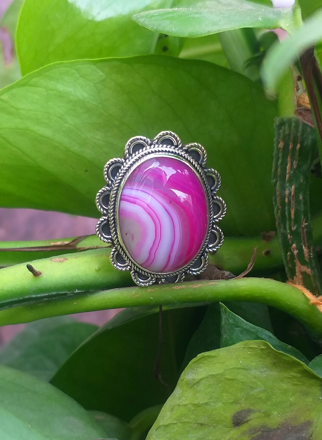 Pink Botswana Agate Ring, 925 Sterling Silver Ring, Pink Stone Ring ...
