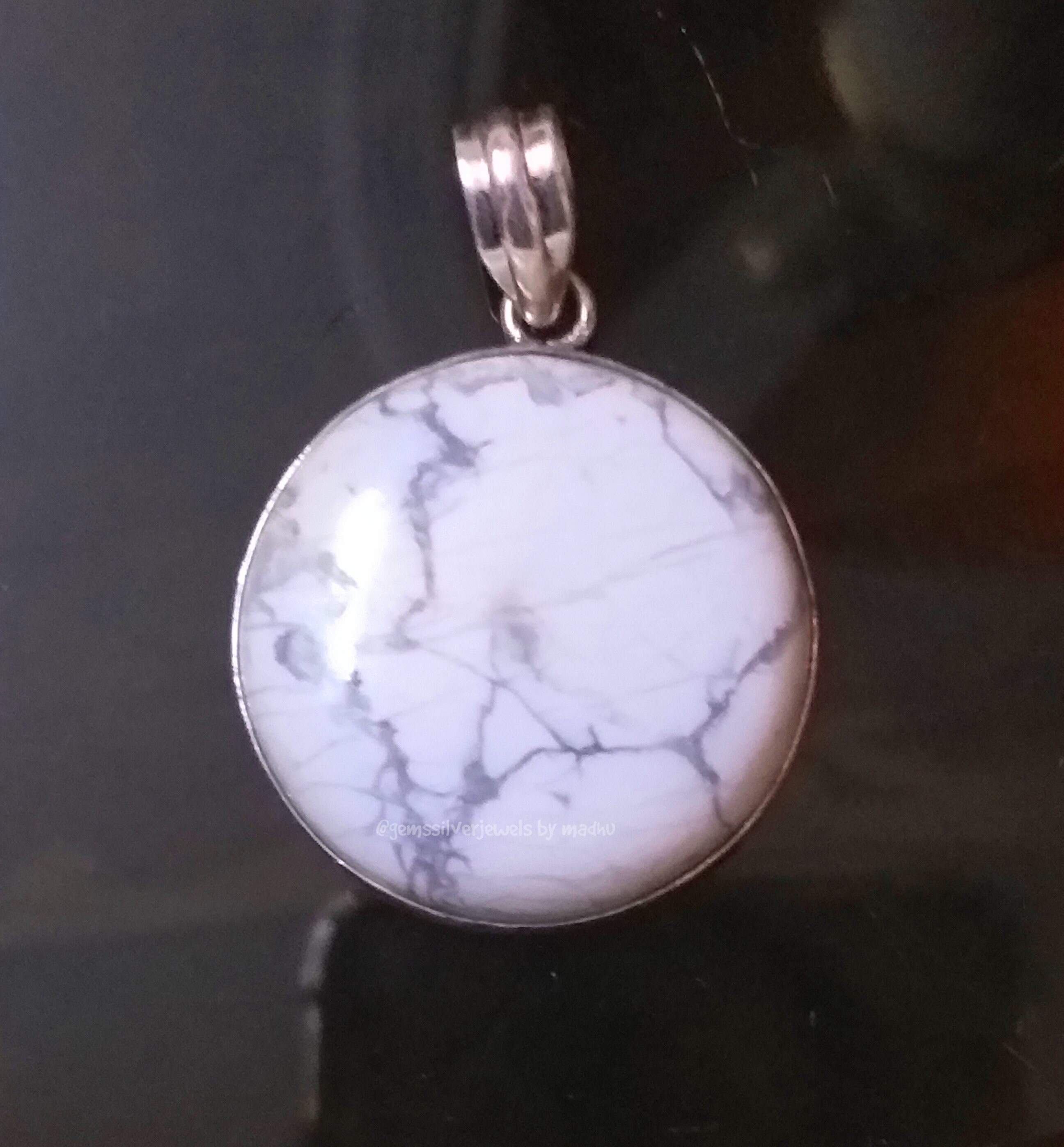 Natural Howlite pendant 925 silver pendant White buffalo | Etsy