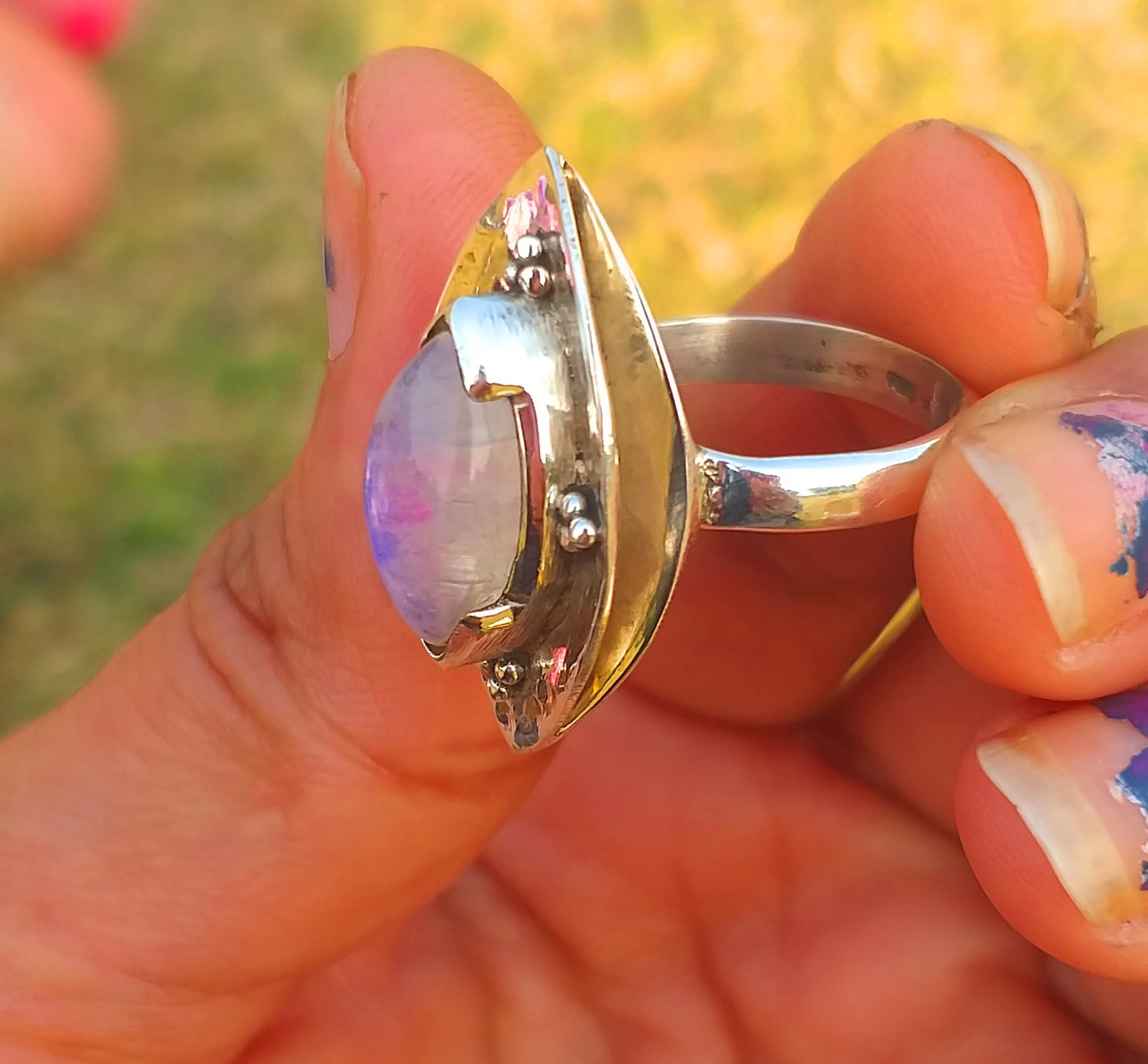 Pink Moonstone Ring 925 Silver Rainbow Moonstone Ring - Etsy