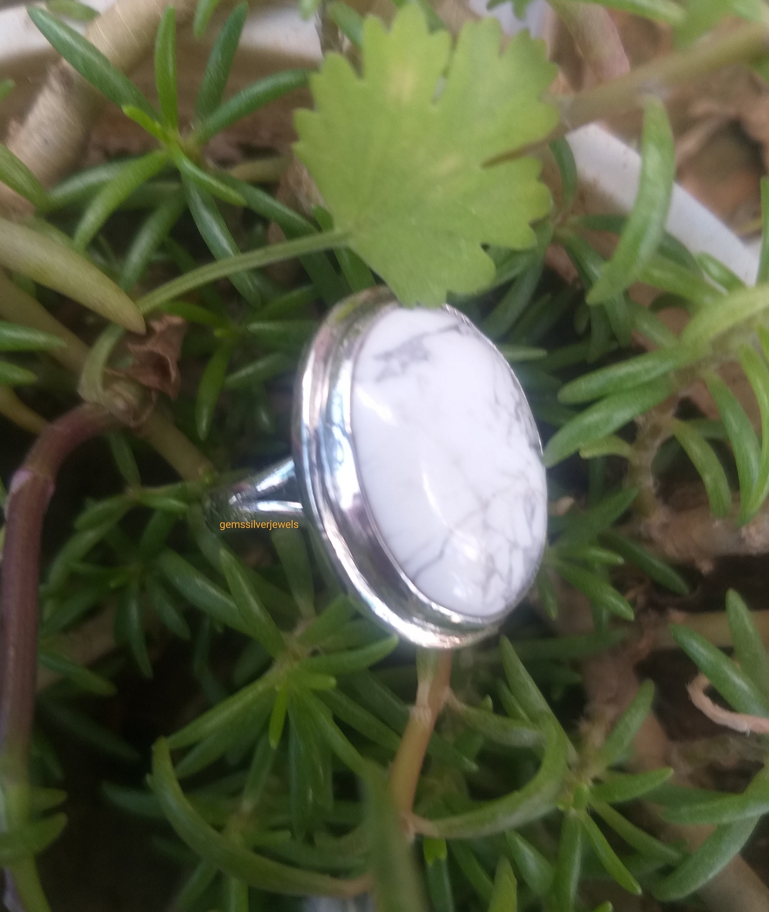 White Howlite Ring 92.5% Silver Ringbig Oval Stone Ring | Etsy