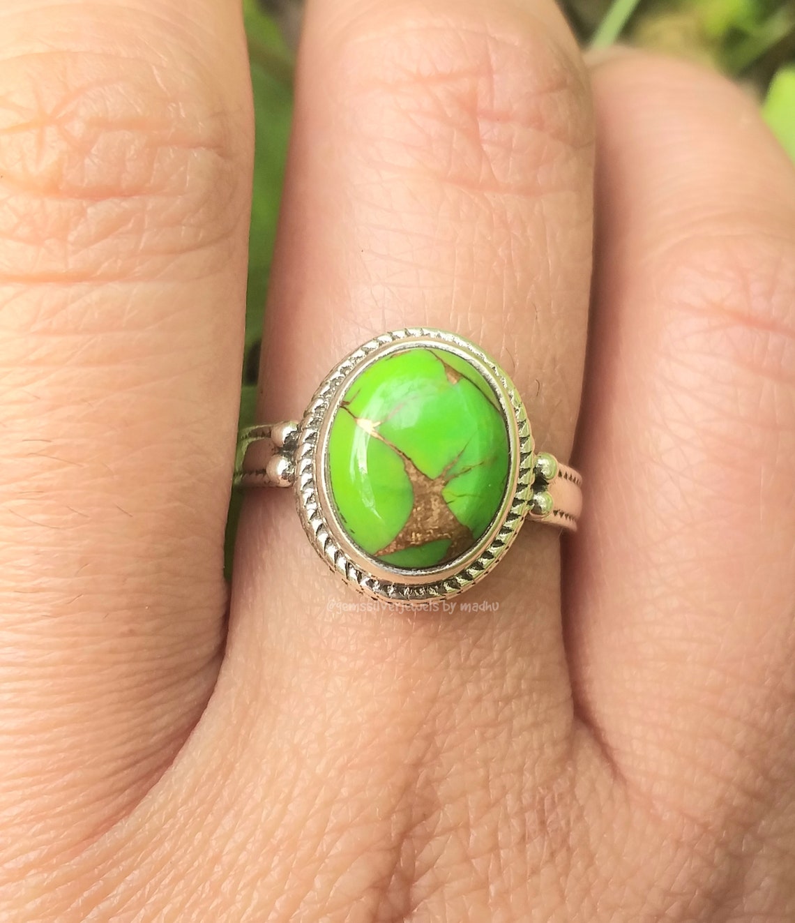 Green Turquoise Ring 92.5% Silver Ring Green Stone Ring | Etsy