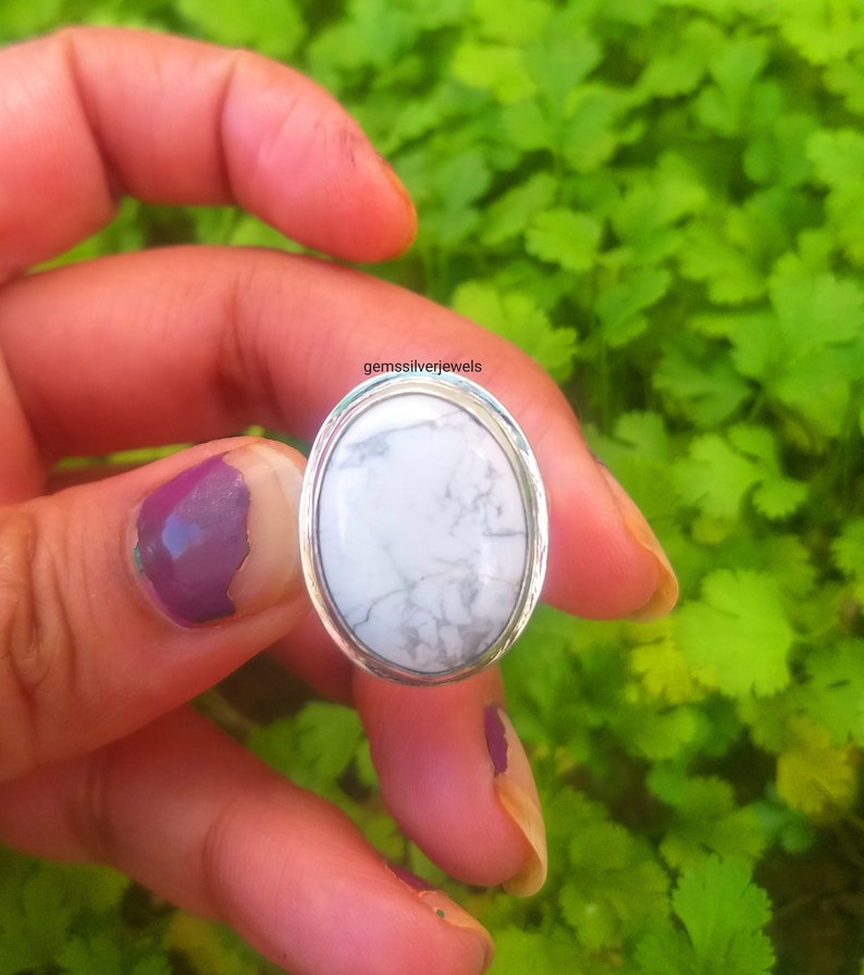 White Howlite Ring 92.5% Silver Ringbig Oval Stone Ring | Etsy