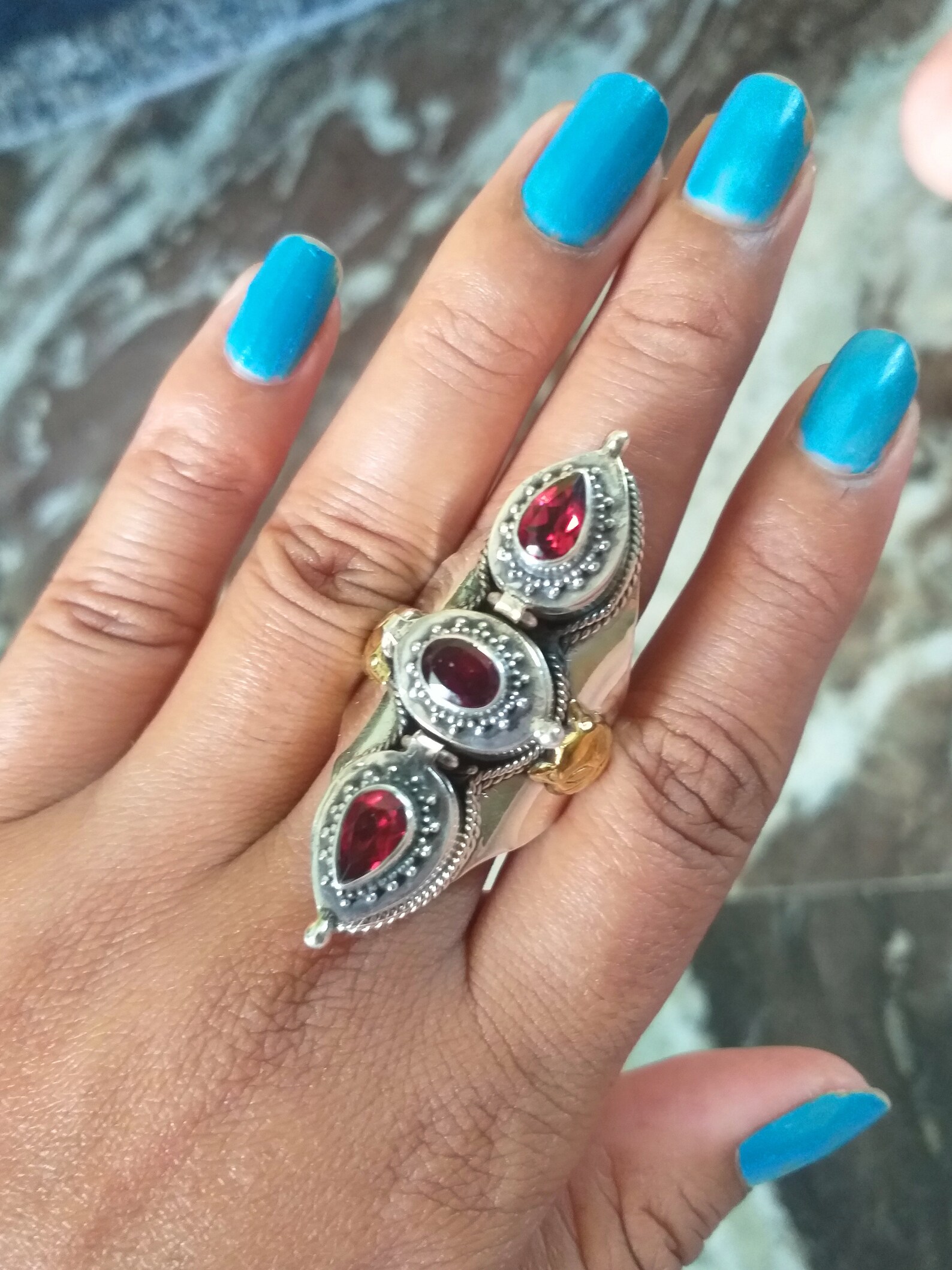 Buy Natural Garnet Three Poison Boxes Ring 925 Sterling Silver Online ...