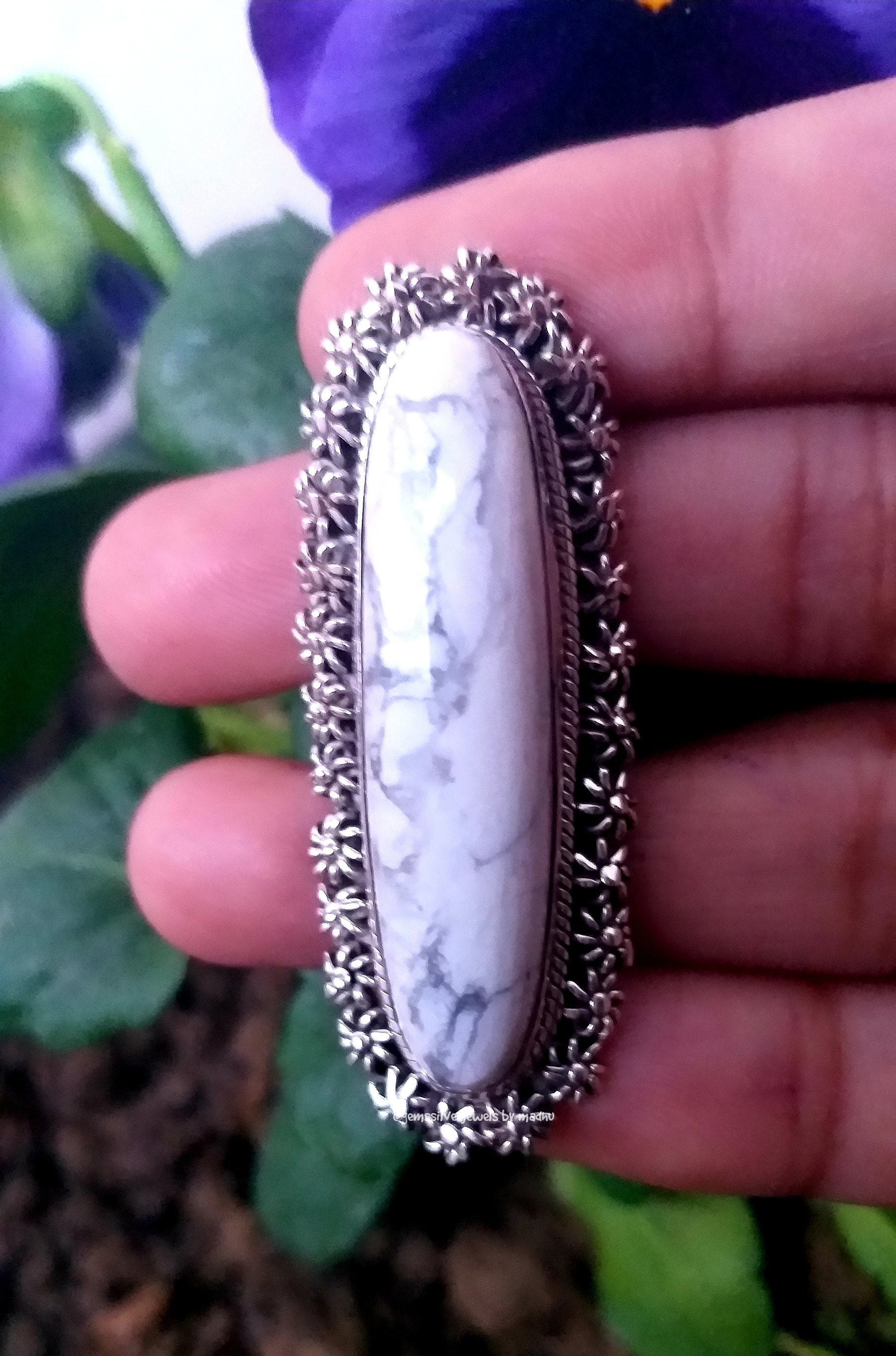 Howlite Ring Long Ring 92.5% Silver Ring Boho Statements | Etsy India