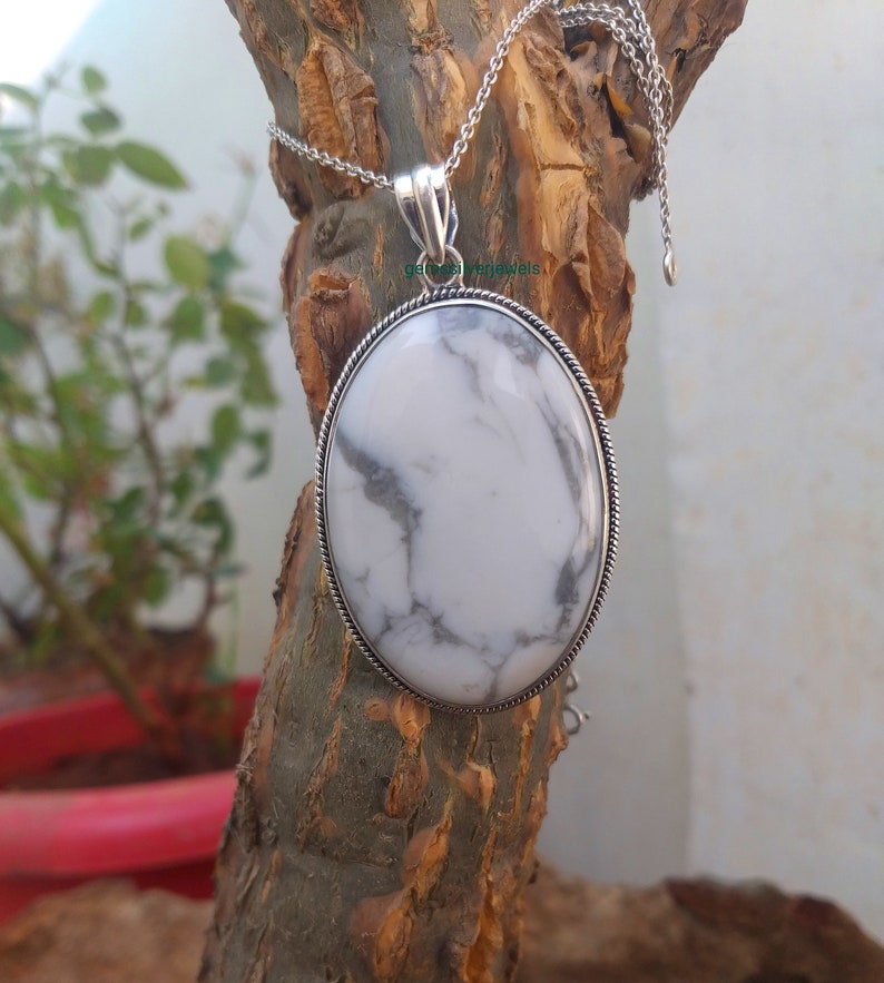 Natural Howlite Pendant 925 Silver Pendant White Buffalo - Etsy