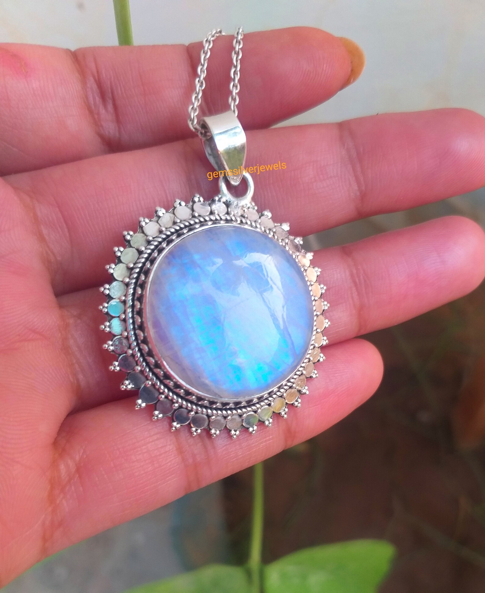 Natural Moonstone Pendant 92.5% Silver Pendant 20MM Round | Etsy