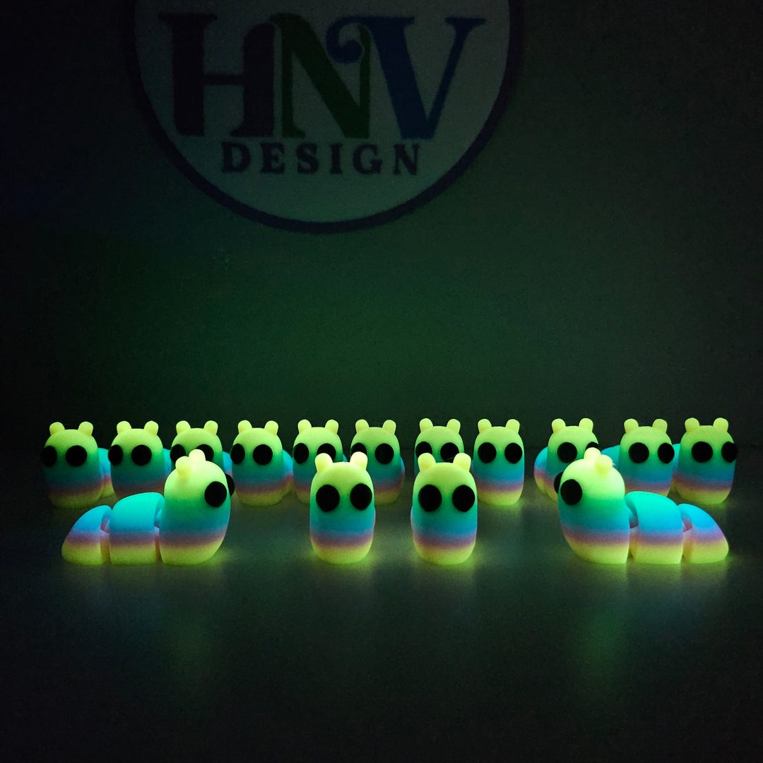 3D Printed Articulated Glow in the Dark Tiny Slug Articulated Flexible ...