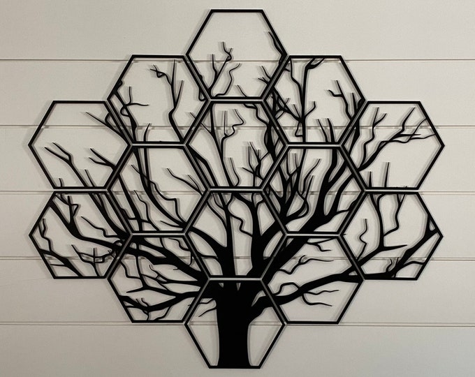 Modern Tree Wall Art, Modern Home Décor, Natural Hangings, Hexagonal ...