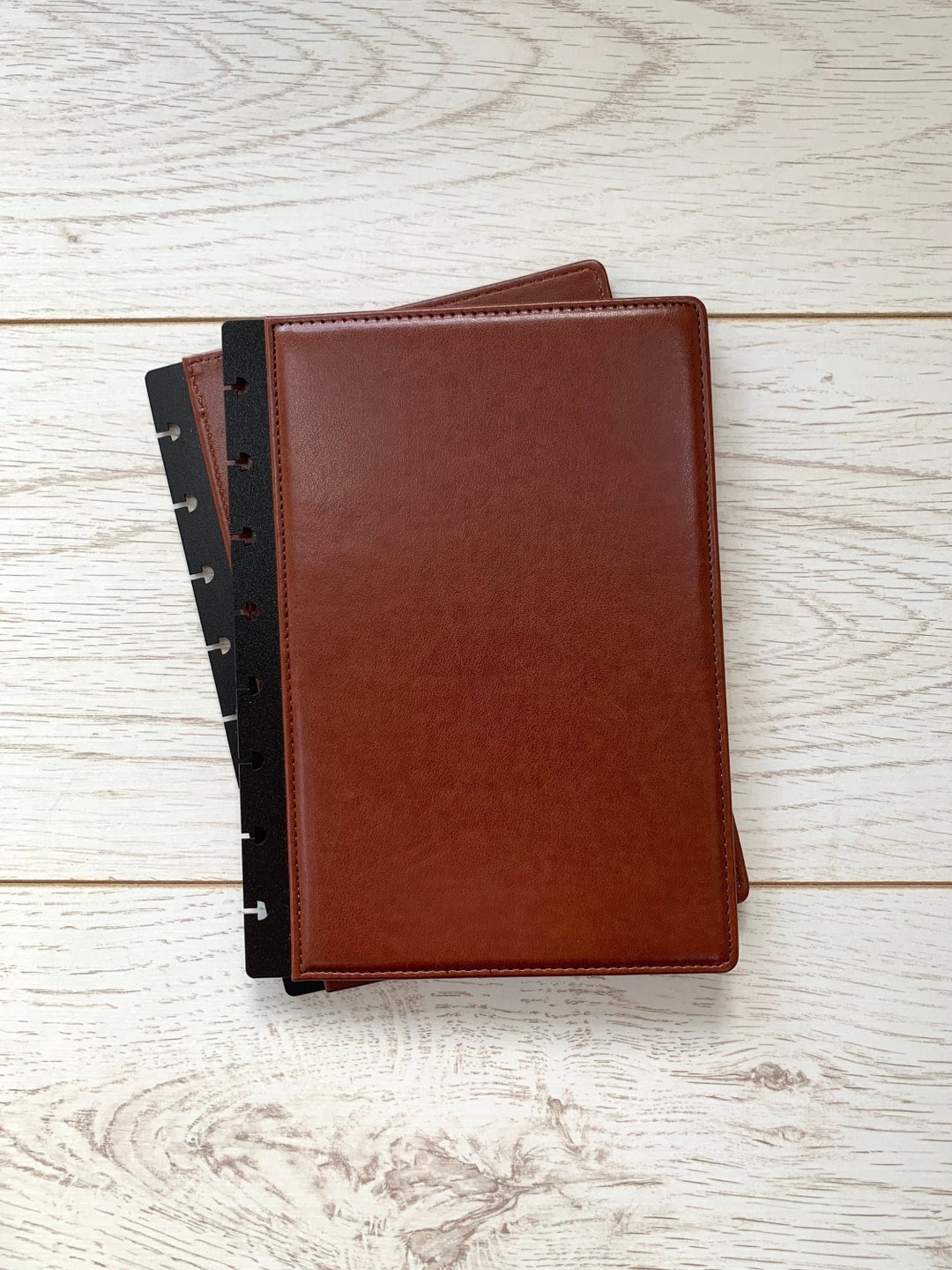 Brown Faux Leather A5 Wide Discbound Planner Cover With Pen Loop | A5 ...