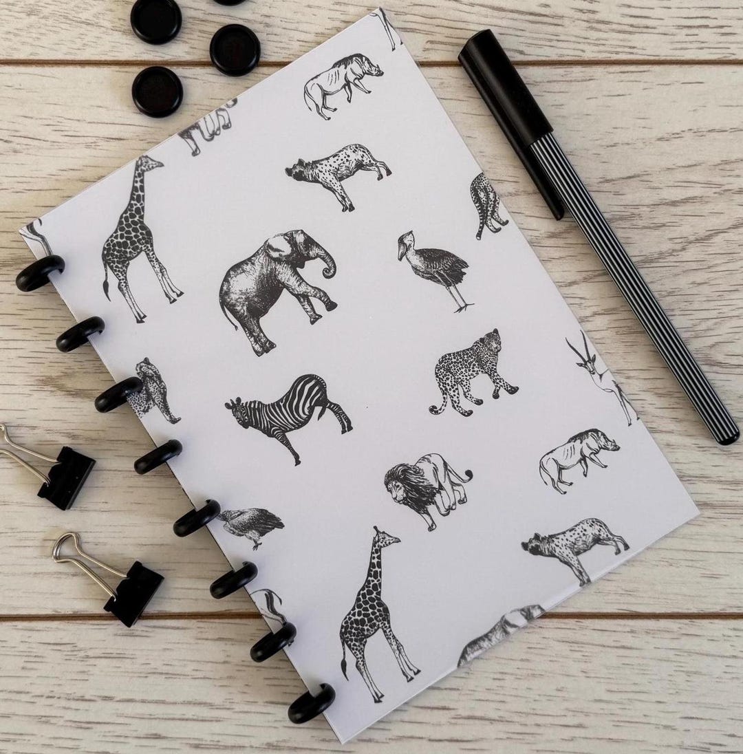 Black and White Animals A5 Discbound Notebook | Refillable A5 Discbound ...