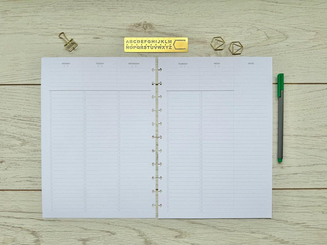 Undated Weekly A4 Discbound Planner Inserts With 1 Week on 4 Pages ...