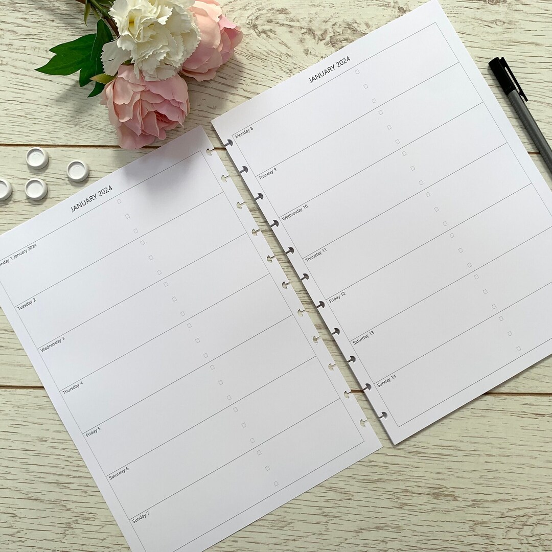 2024 A4 Horizontal Weekly Discbound Planner Inserts, One Week on One Page - Etsy