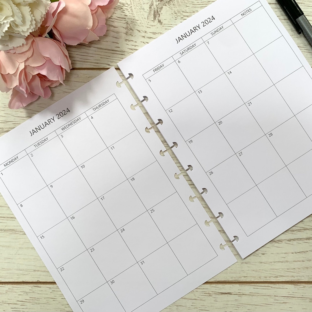2024 Monthly A5 Discbound Planner Inserts 2024 Non-separable Monthly ...