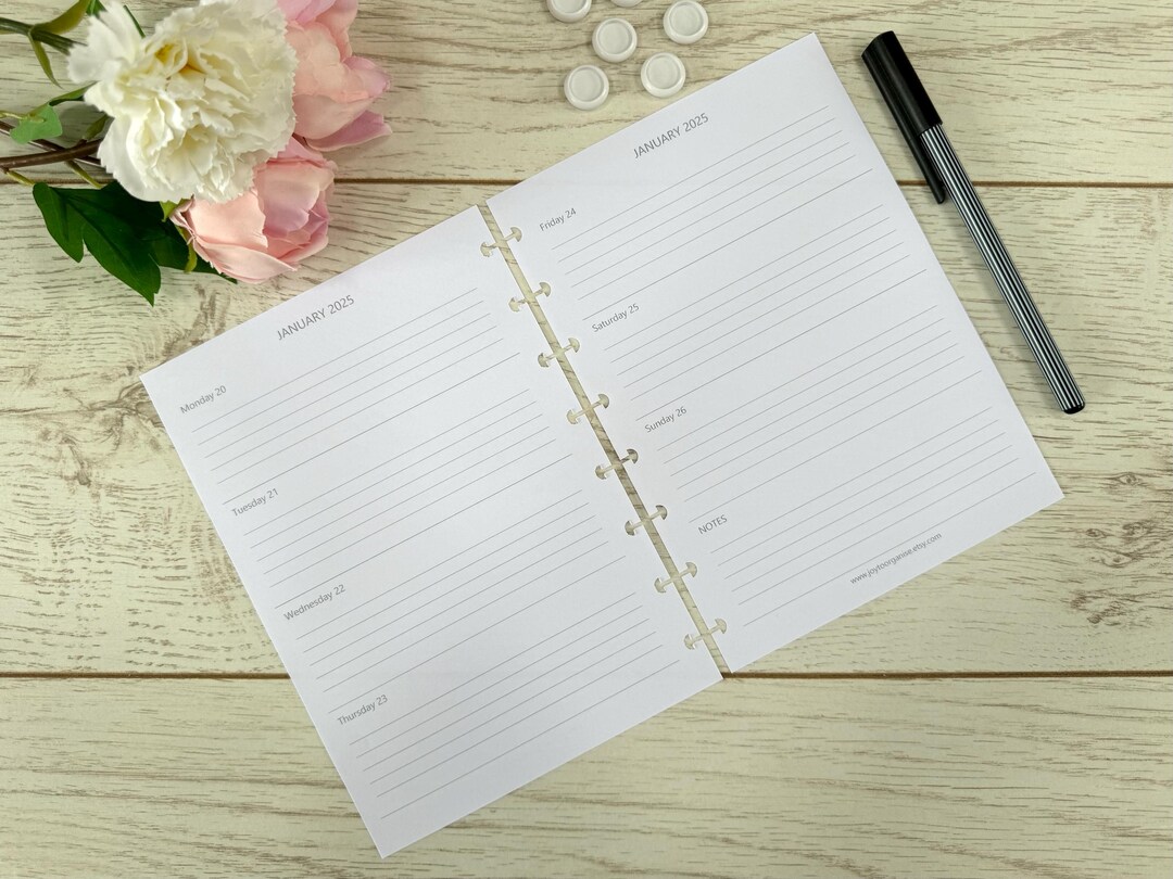 2025 A5 Horizontal Weekly Discbound Planner Inserts, With a One Week ...