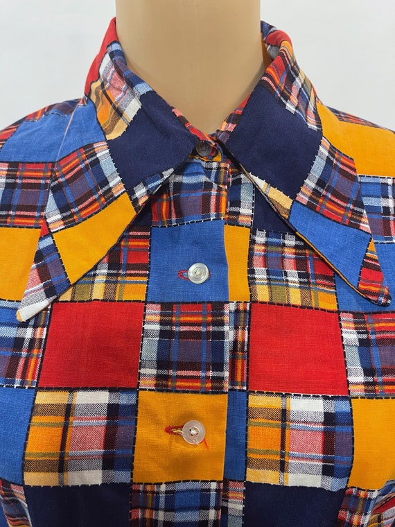 70s vintage Patchwork Shirt 1970s color block Indian … - Gem