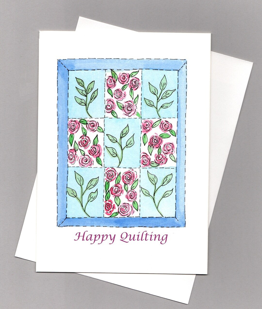 Quilt Note Card Set | Custom Floral Quilt Pattern Note Cards | Happy ...