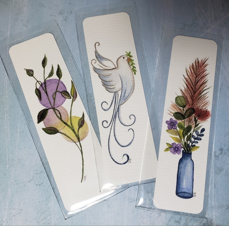 Floral Watercolor Bookmark | 3 Printed Art Bookmarks | Floral Botanical ...