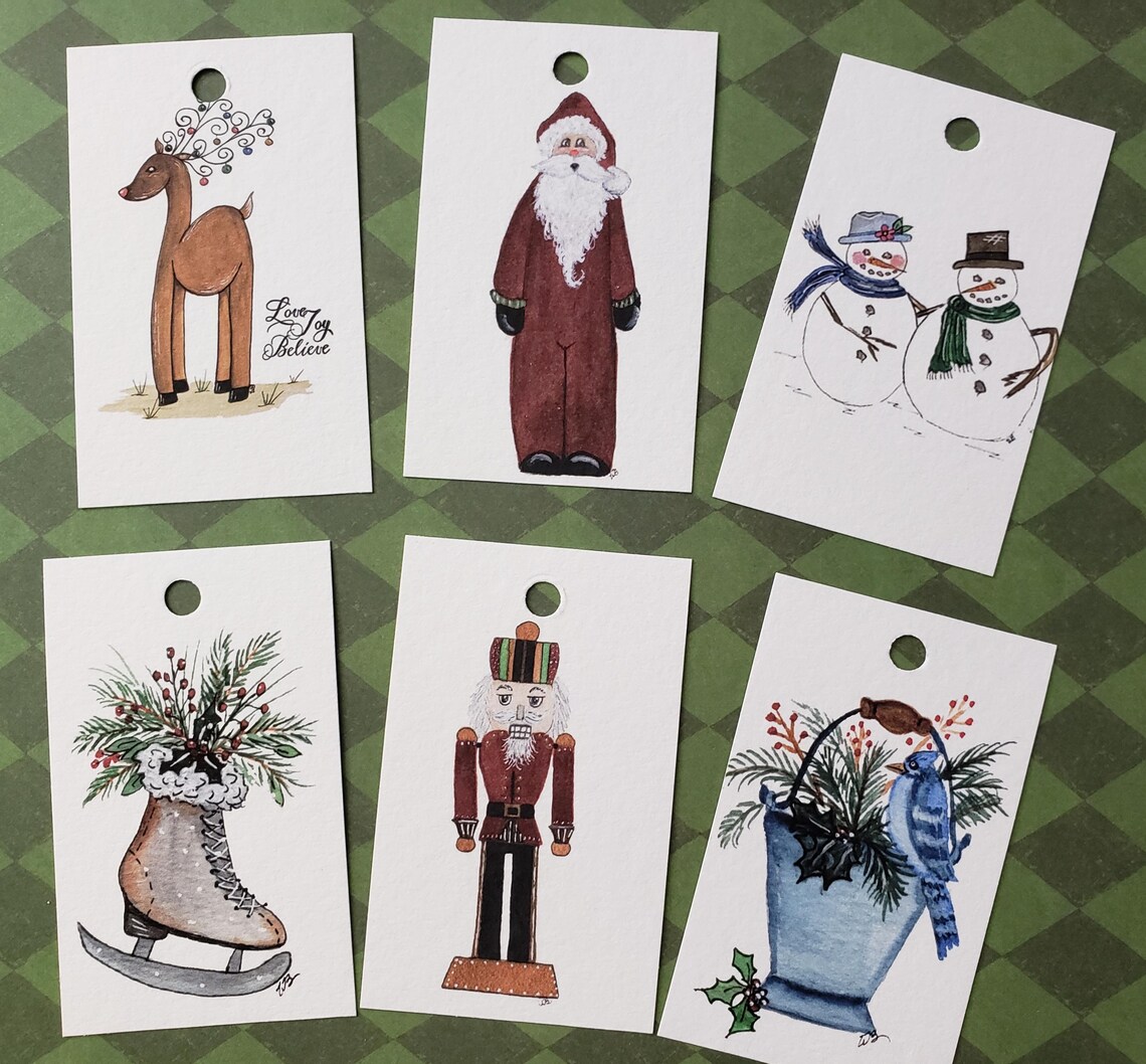 Christmas Gift Tags, Variety Set of 20 Festive Watercolor Designs - Etsy