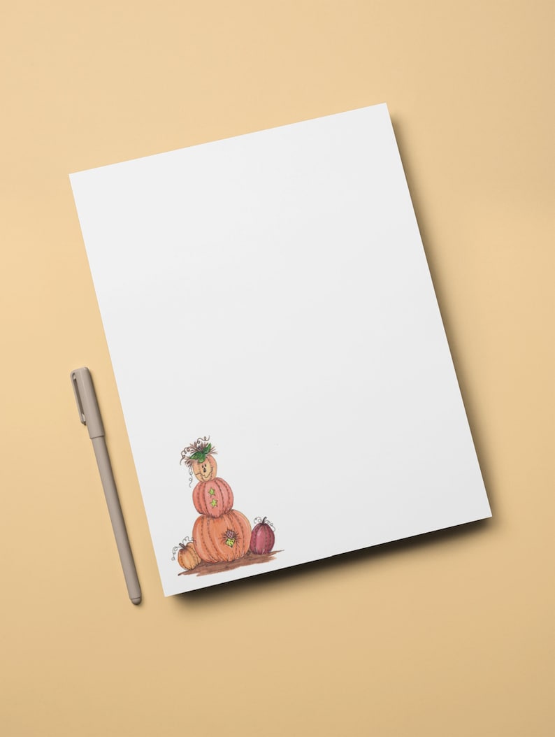 Fall Stacked Pumpkins Notepad 40 Sheet Blank Autumn Notepad Print of ...