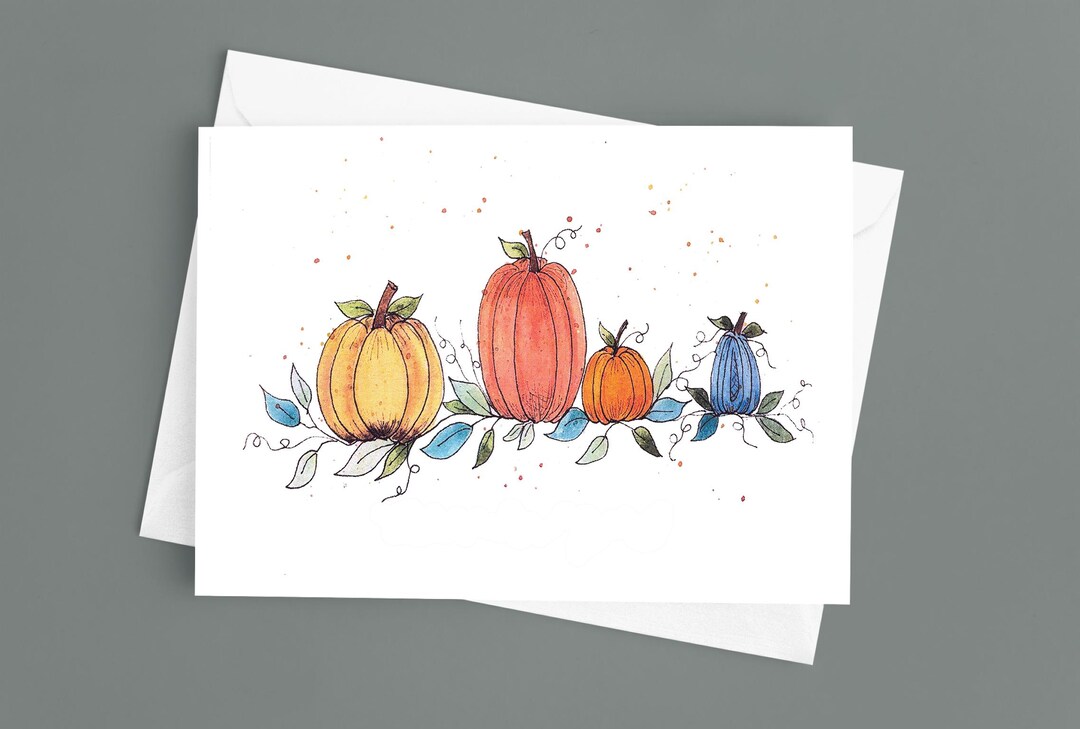 Watercolor Pumpkin Patch Note Card Set: Custom Greeting Cards - Etsy