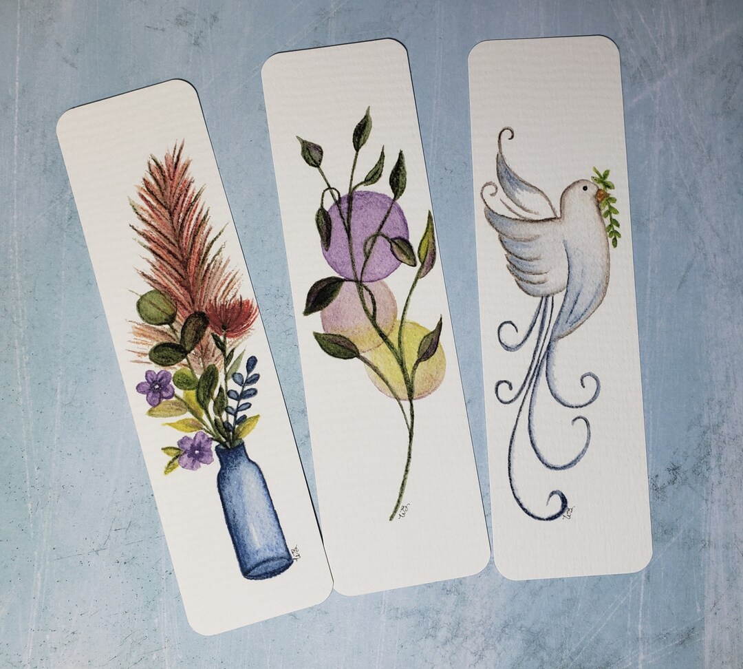 Floral Watercolor Bookmark | 3 Printed Art Bookmarks | Floral Botanical ...