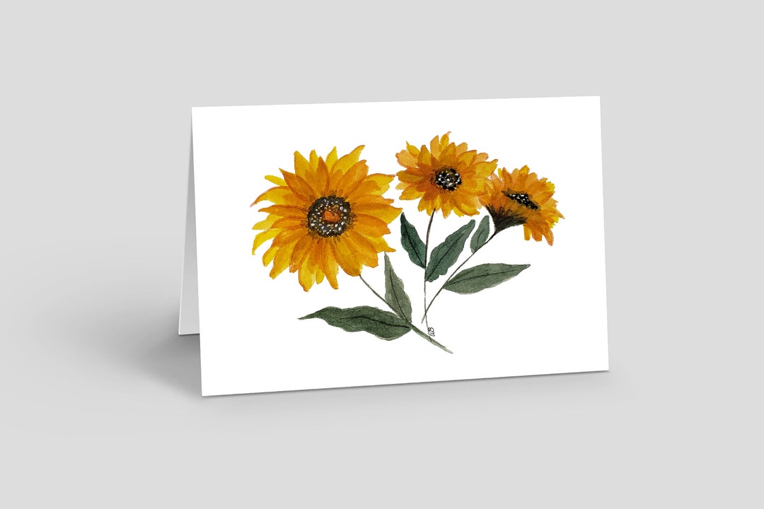 Sunflower Note Cards| Set of Custom Watercolor Sunflower Note Cards ...