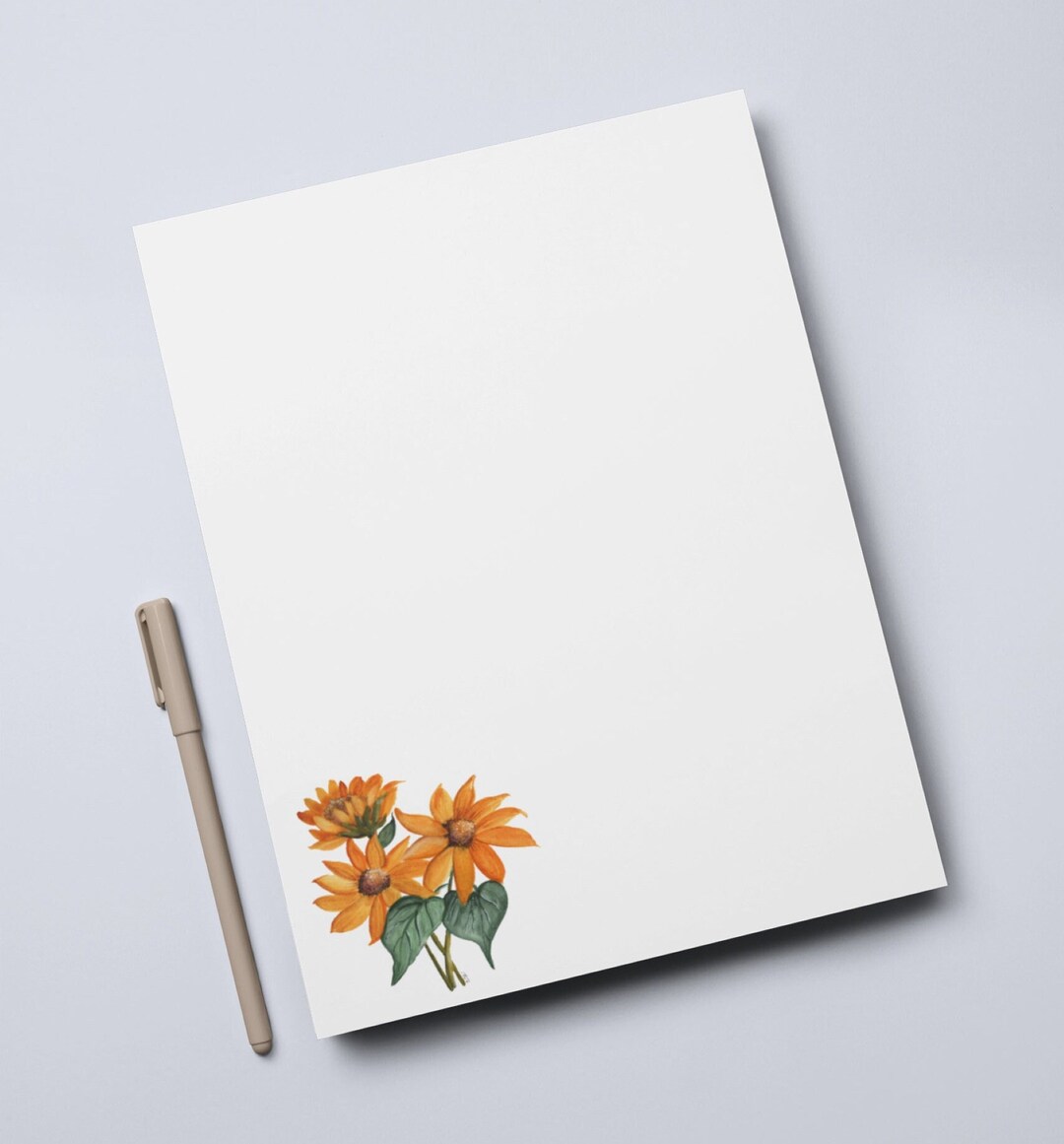 Watercolor Sunflower Notepad | Floral Stationery, 50 Sheet - Etsy