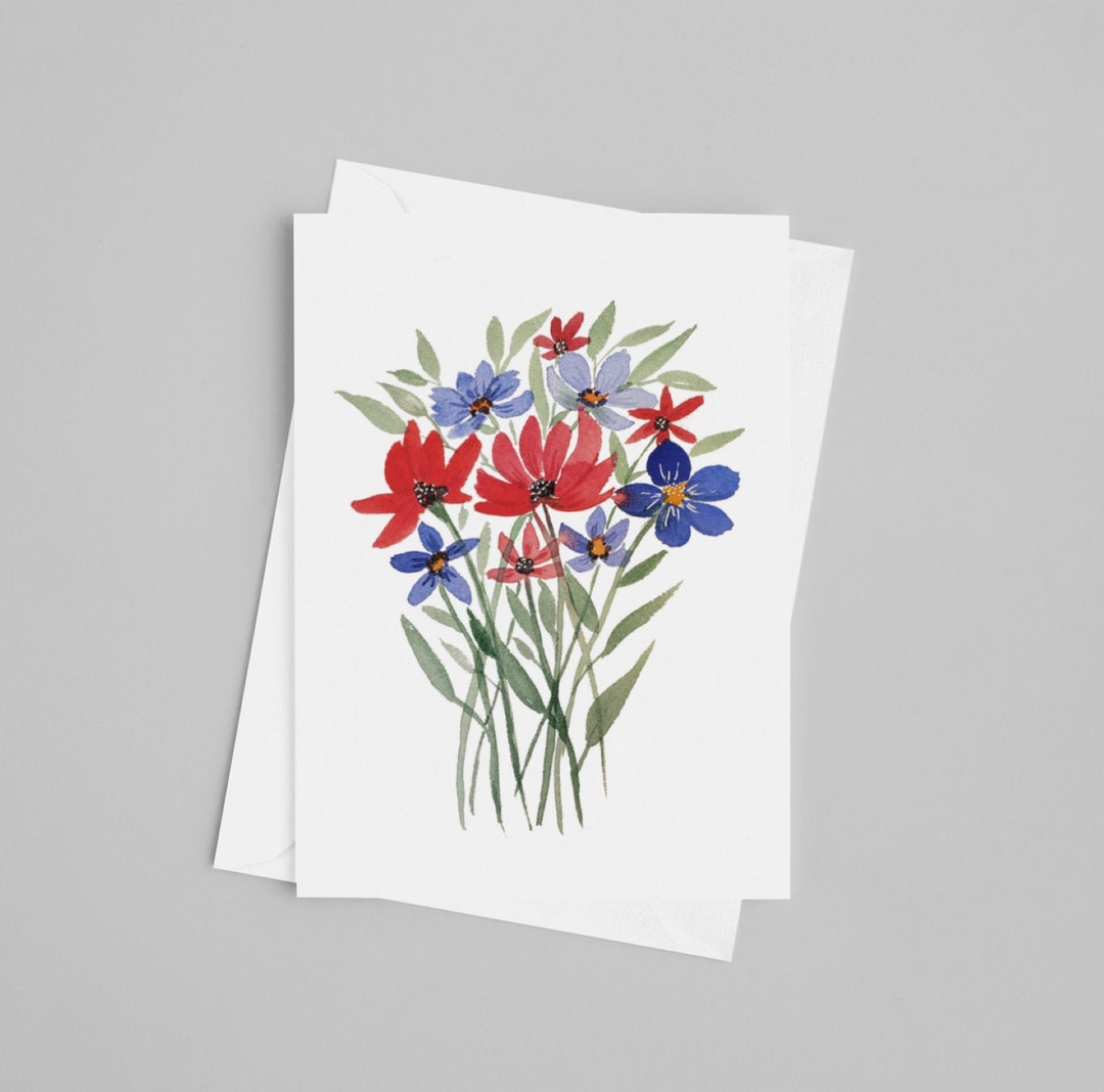 Red White Blue Custom Note Card Set | Watercolor Get Well Note Cards ...