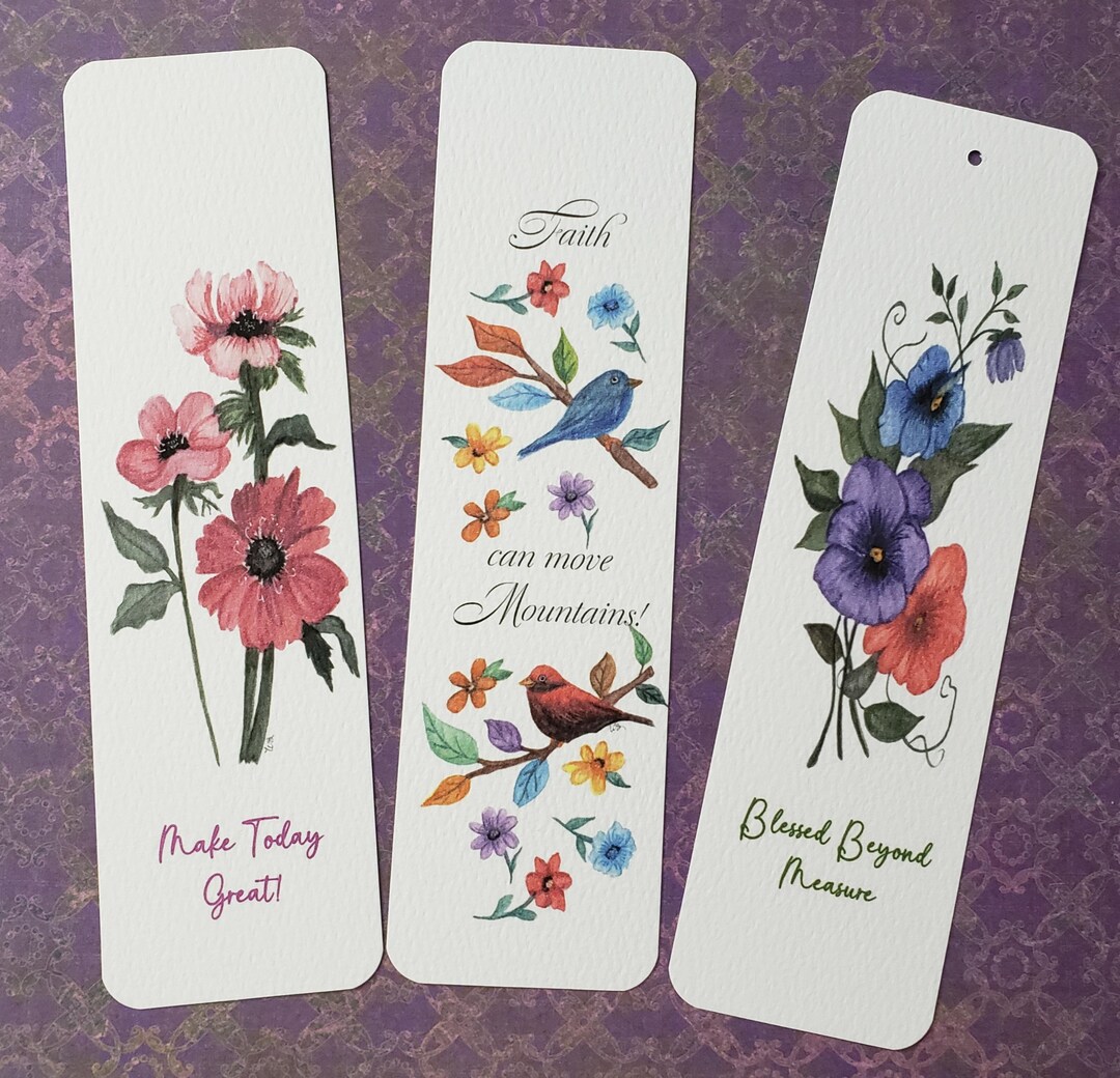 Floral Watercolor Bookmarks | Pansy, Anemone & Birds, Set of 3 | Just ...