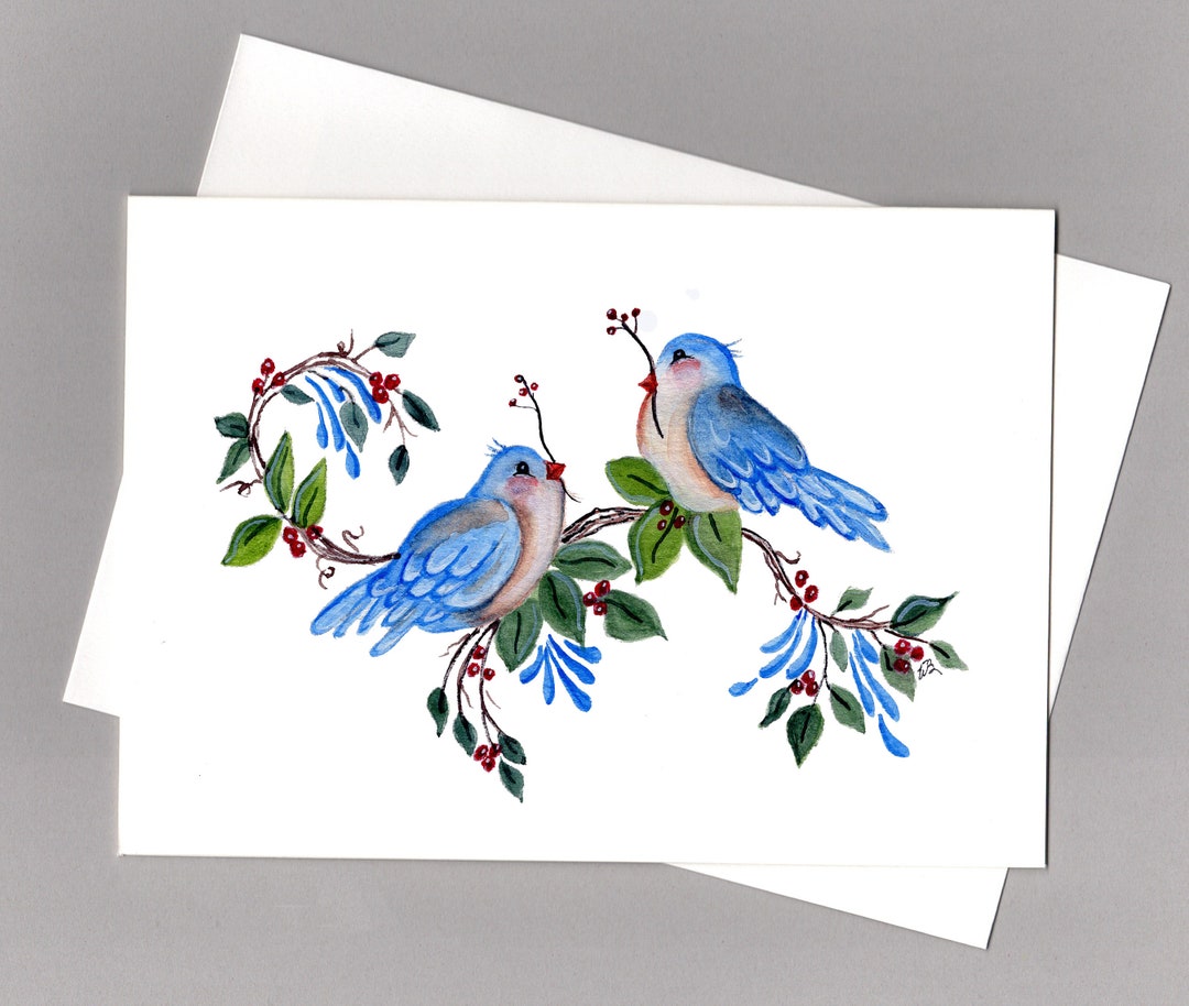 Blue Birds on Twig Note Card Set | CUSTOM Watercolor Bird Note Cards ...