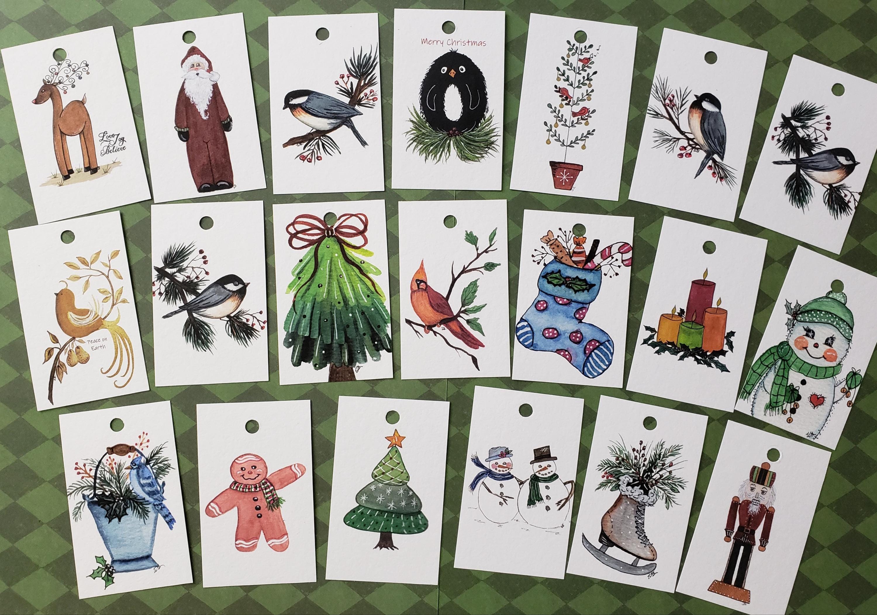 Christmas Gift Tags, Variety Set of 20 Festive Watercolor Designs - Etsy