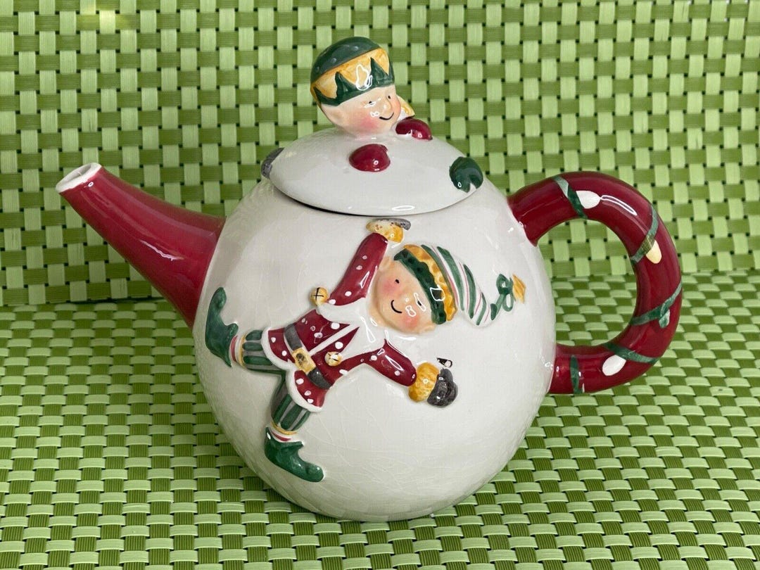 Sakura ELF Ceramic Tea Pot Christmas Teapot Round Holiday 5 3/4" - Etsy