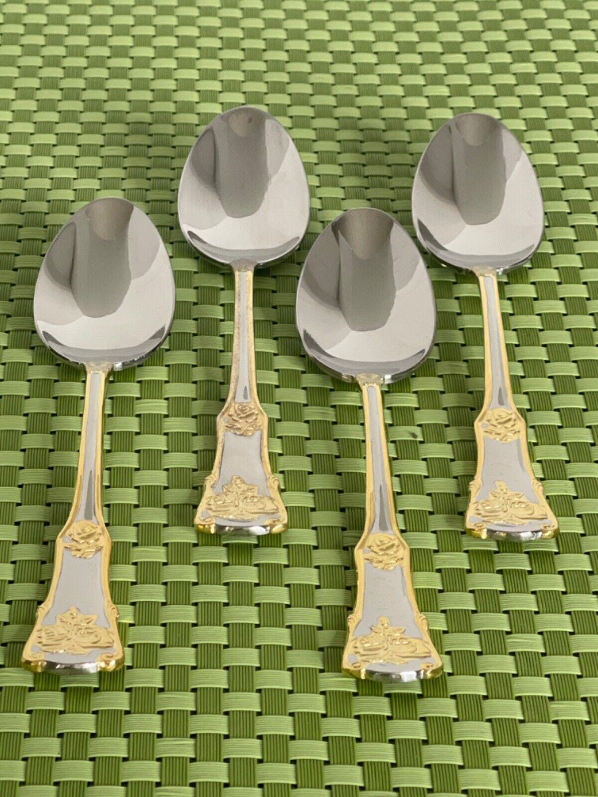 Royal Albert OLD COUNTRY ROSES Stainless 4 Teaspoons Glossy Gold ...