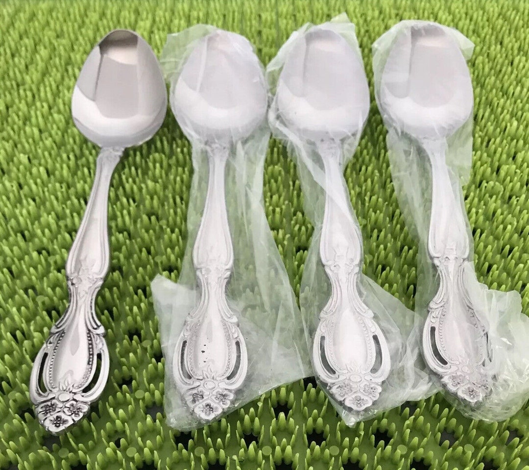 Cambridge RENAISSANCE Stainless 4 Oval Soup Spoons Pierced NEW Flatware ...